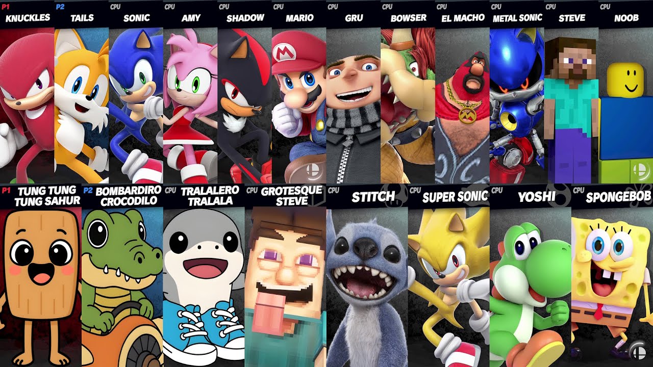 Sonic vs Mario vs Yoshi vs Italian Brainrot Grotesque Steve Stitch ...