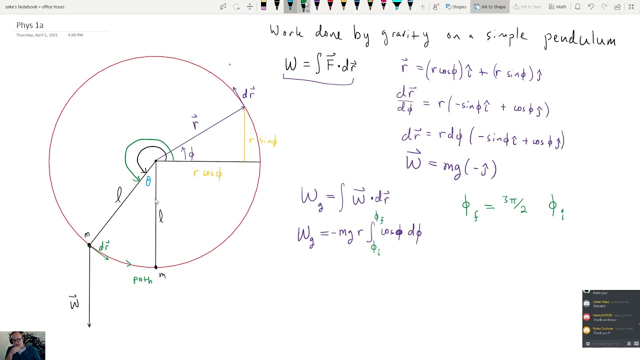 Phys 1a Work done by gravity on a pendulum - YouTube
