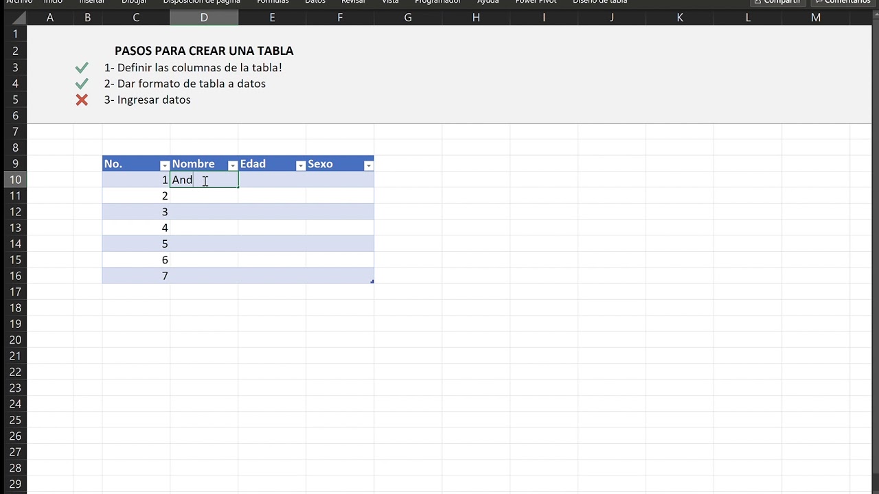 Tutorial crear una tabla y agregar formato de tabla - YouTube