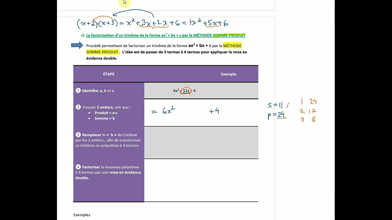 Factorisation par la technique Somme produit - YouTube