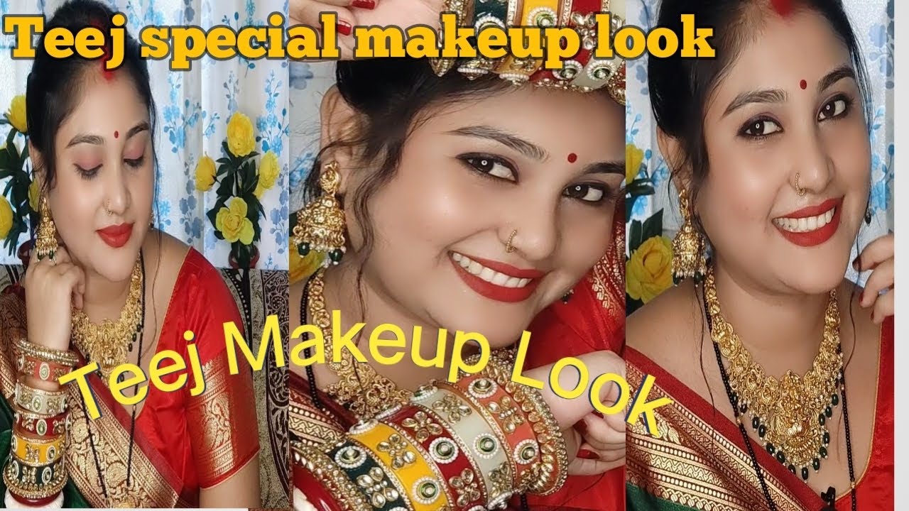 Teej Makeup Look newly married girls🥰Jeej Simple Makeup look/Teej makeup look 2024#teejlook # ...