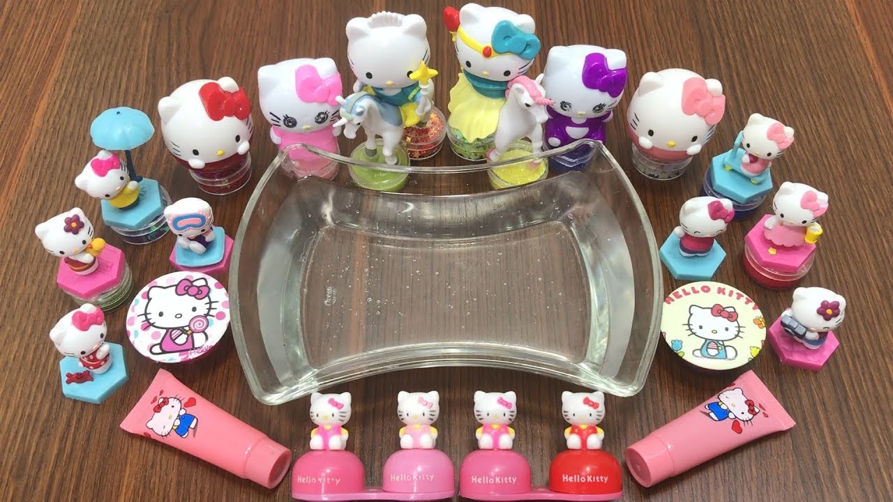 Special Series Hello Kitty Slime | Mixing Makeup and Glitter into Clear ...