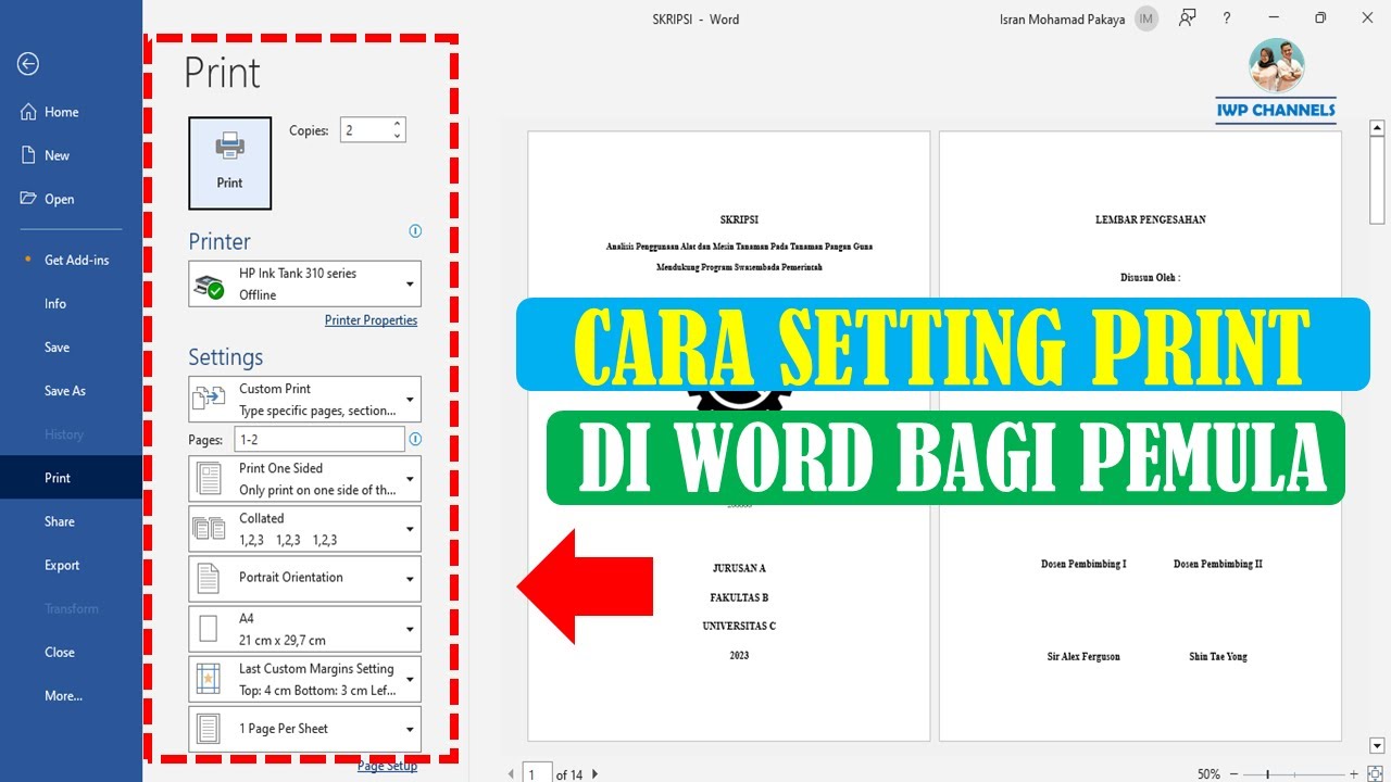 CARA SETTING PRINT DI WORD BAGI PEMULA - YouTube