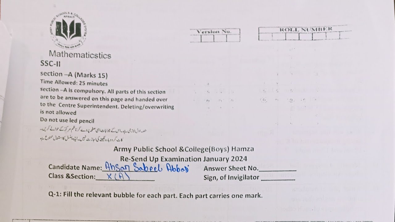 APS MATHEMATICS CLASS 10TH Resend up paper 2023 #termexam # past papers ...