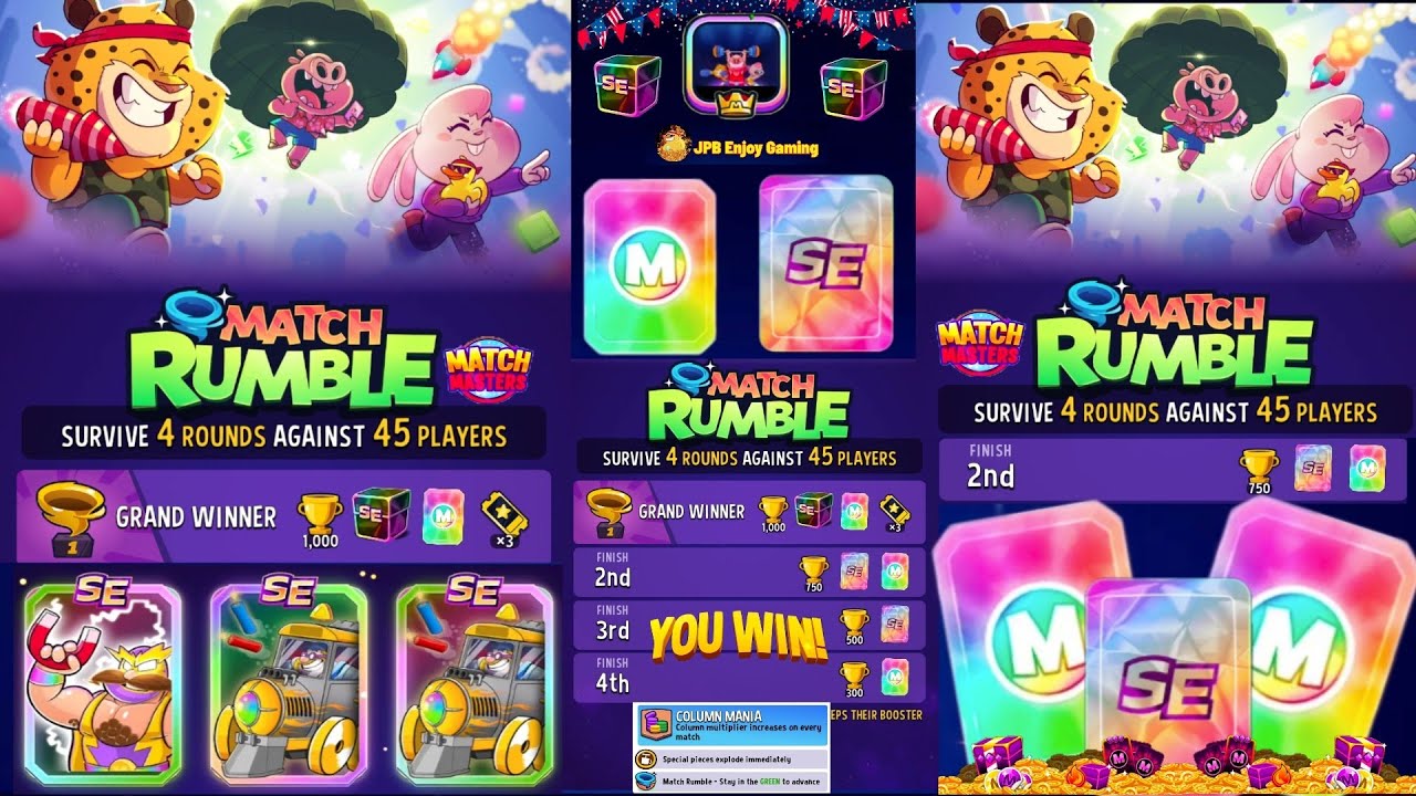 Match Rumble 45 Player Grand Winner and Finish 2 nd Column Mania+Blow 'Em Up Match Masters ...