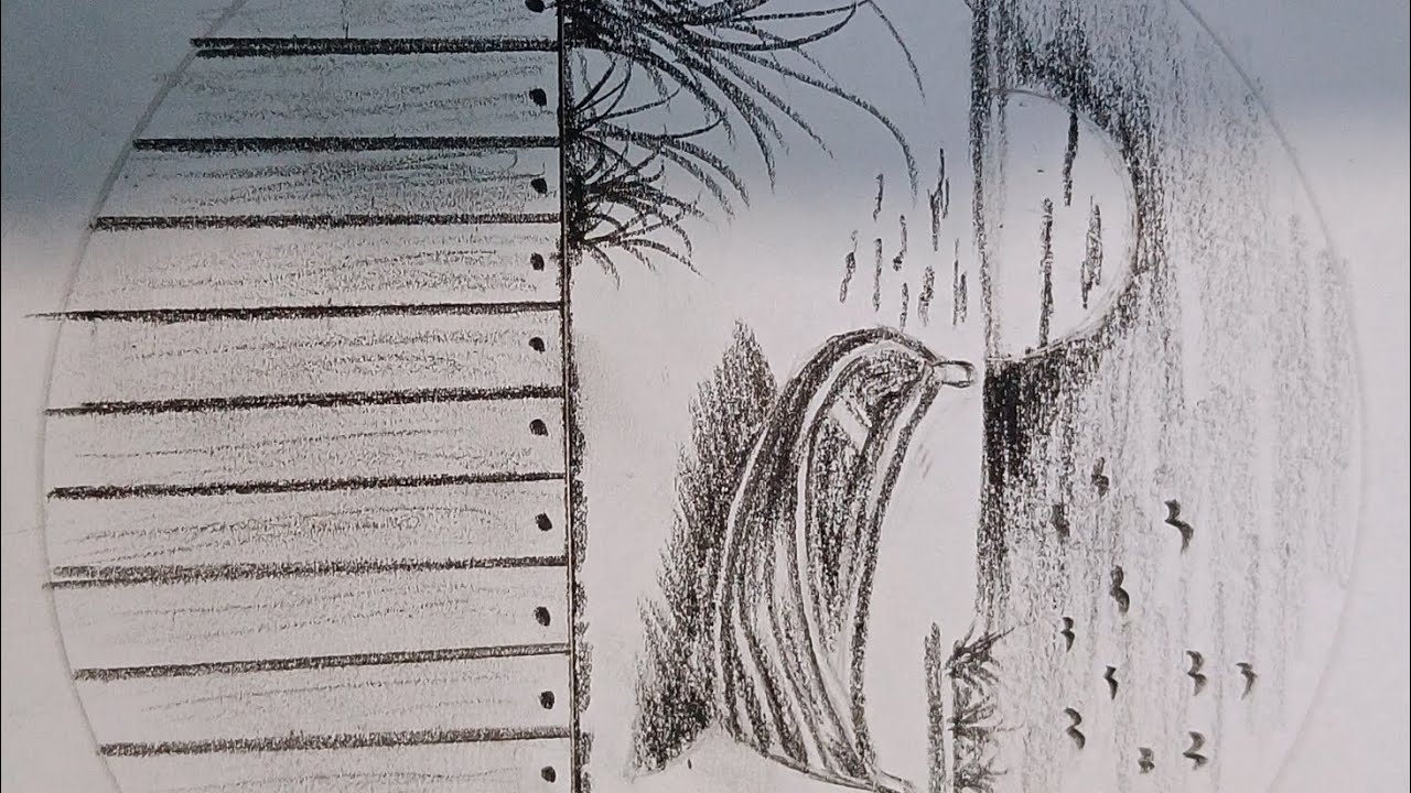 beautiful sunset pencil drawing in charcoal pencil, how to draw scenery ...