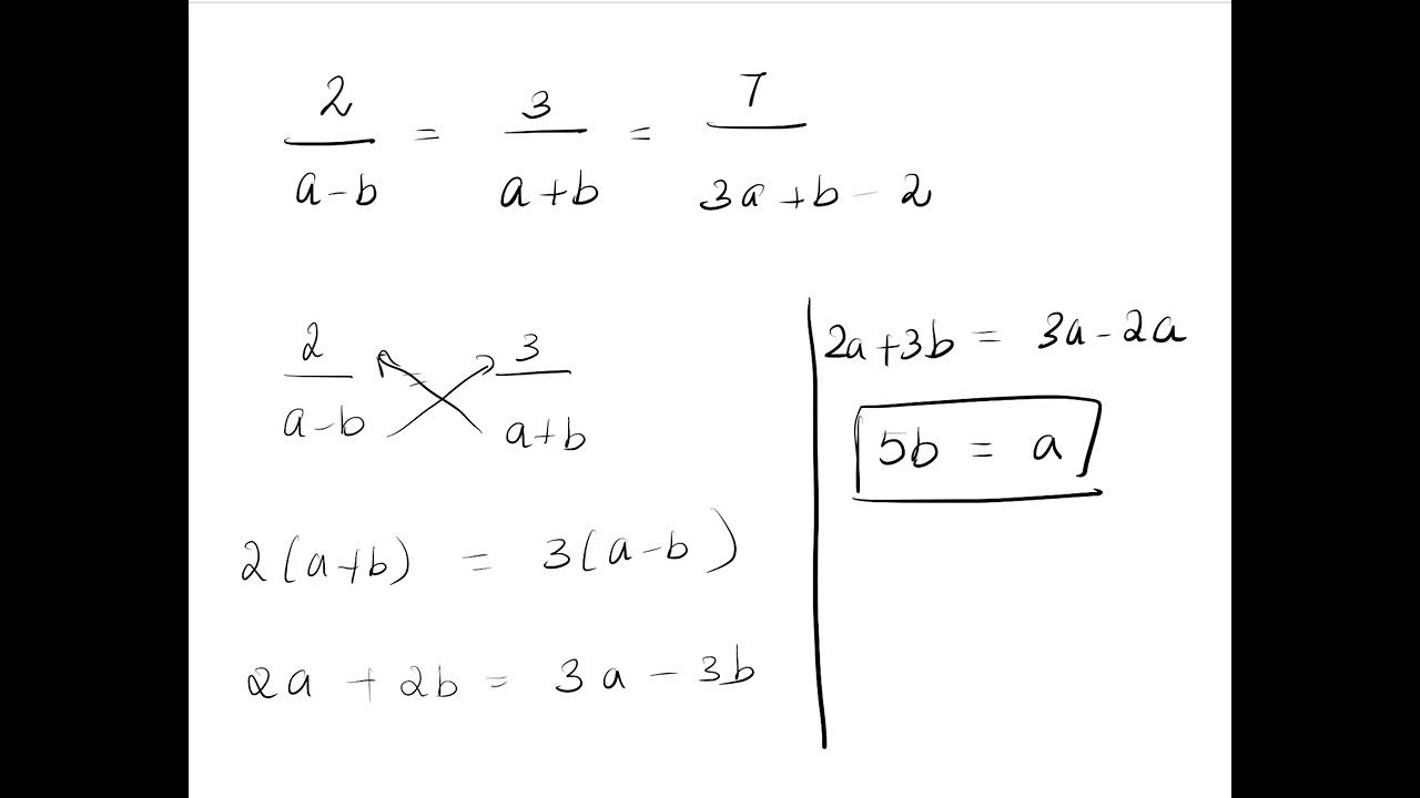how to solve 2/(a-b)=3/(a+b)=7/(3a+b-2) - YouTube