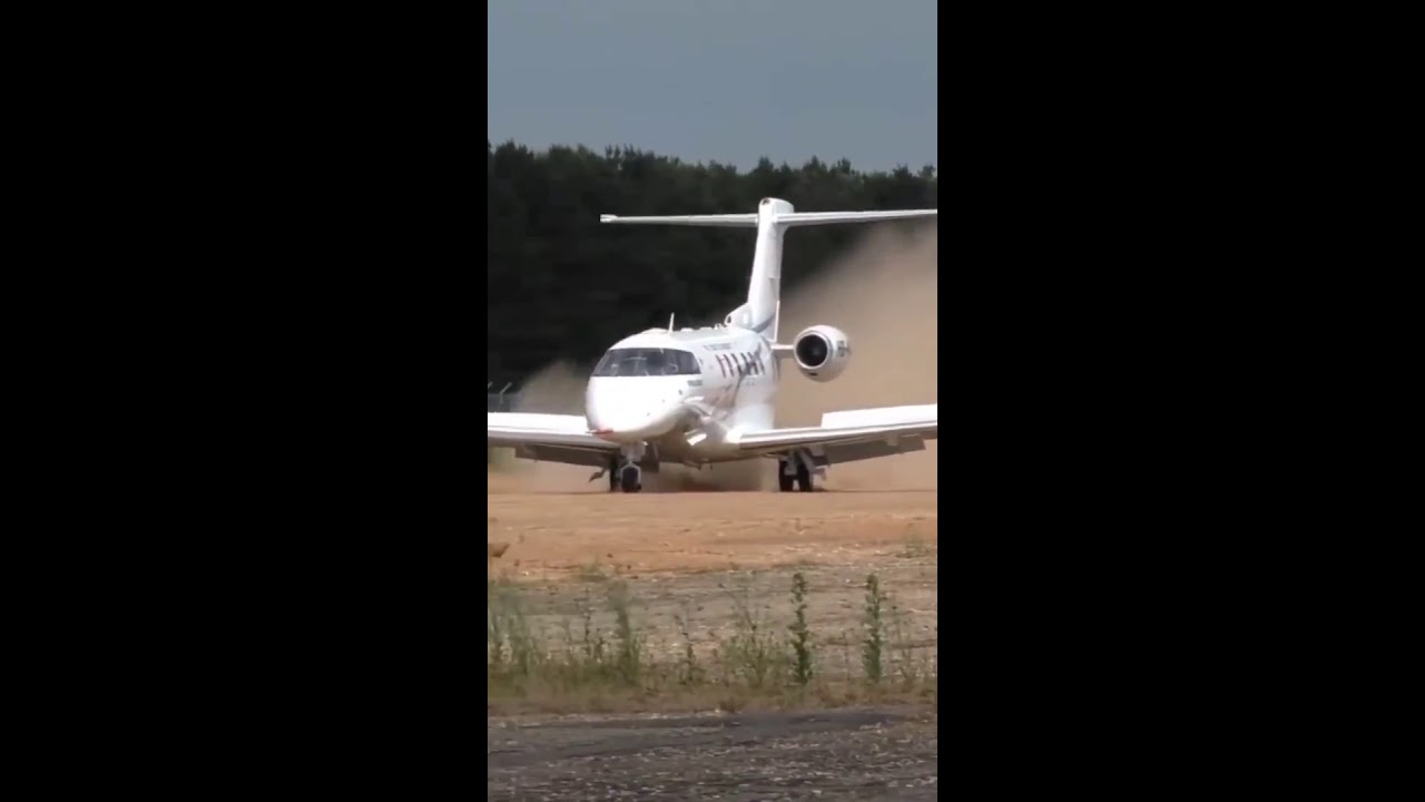 Pilatus PC-24 landing on an unpaved runway during a program of post ...