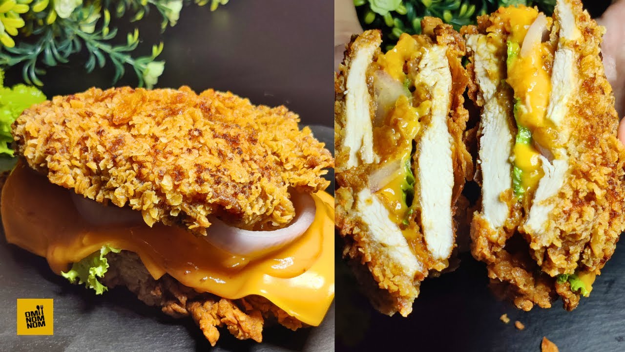 Homemade Crispy Zinger Burgerǀ Double Down Burger Recipe By omnomnompk ...