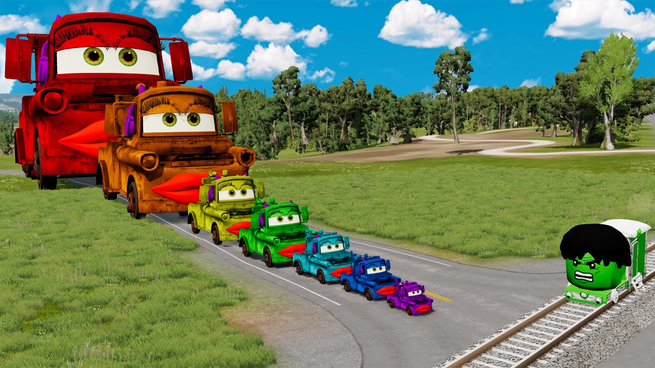 Big & Small Rainbow Pixar Tow Mater Girl vs Hulk Thomas the Tank Engine ...