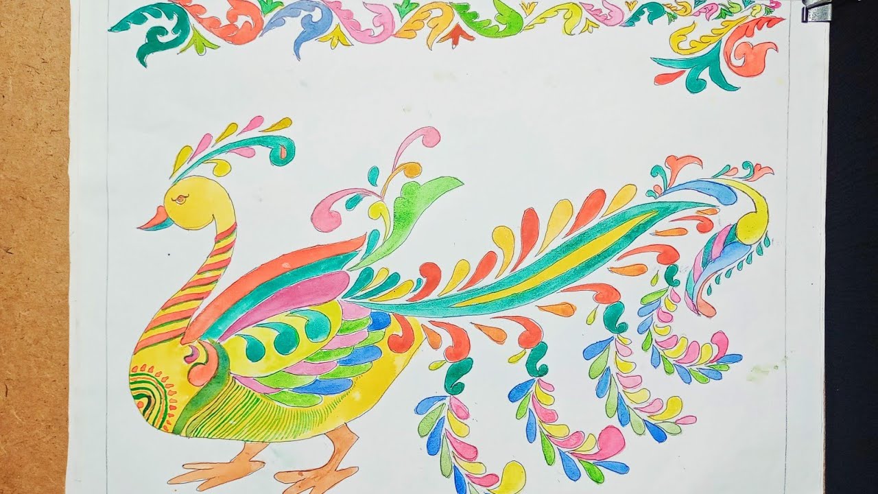 Peacock Design Drawing With Watercolour || Jol Rong Er Sahajje Mayur ...