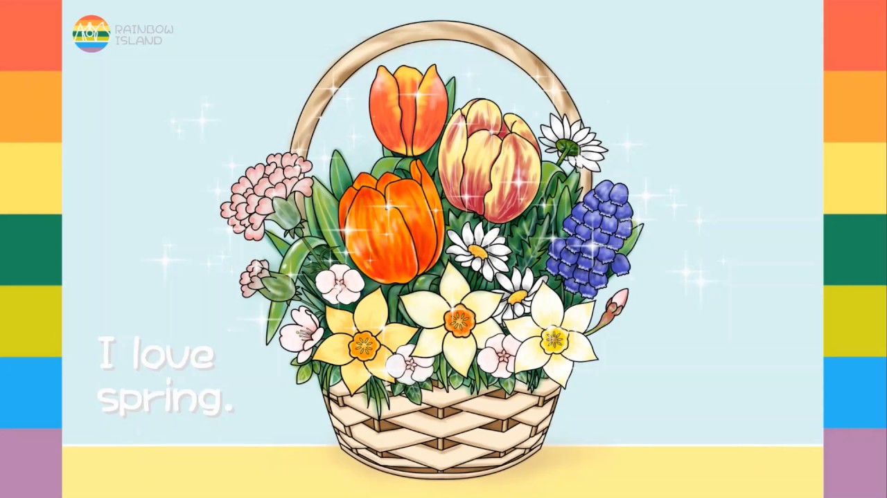 Drawing and Colouring Spring Flowers in a Basket - YouTube