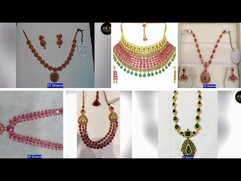 22k Gold Ruby necklace design with weight & price | Gemstone Ruby ...