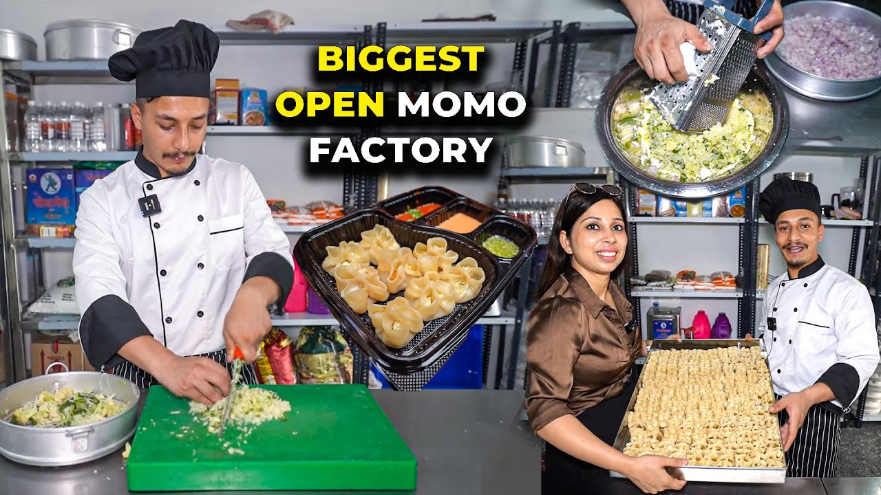 Bulk Open Momo Making in biggest momo factory of noida - YouTube