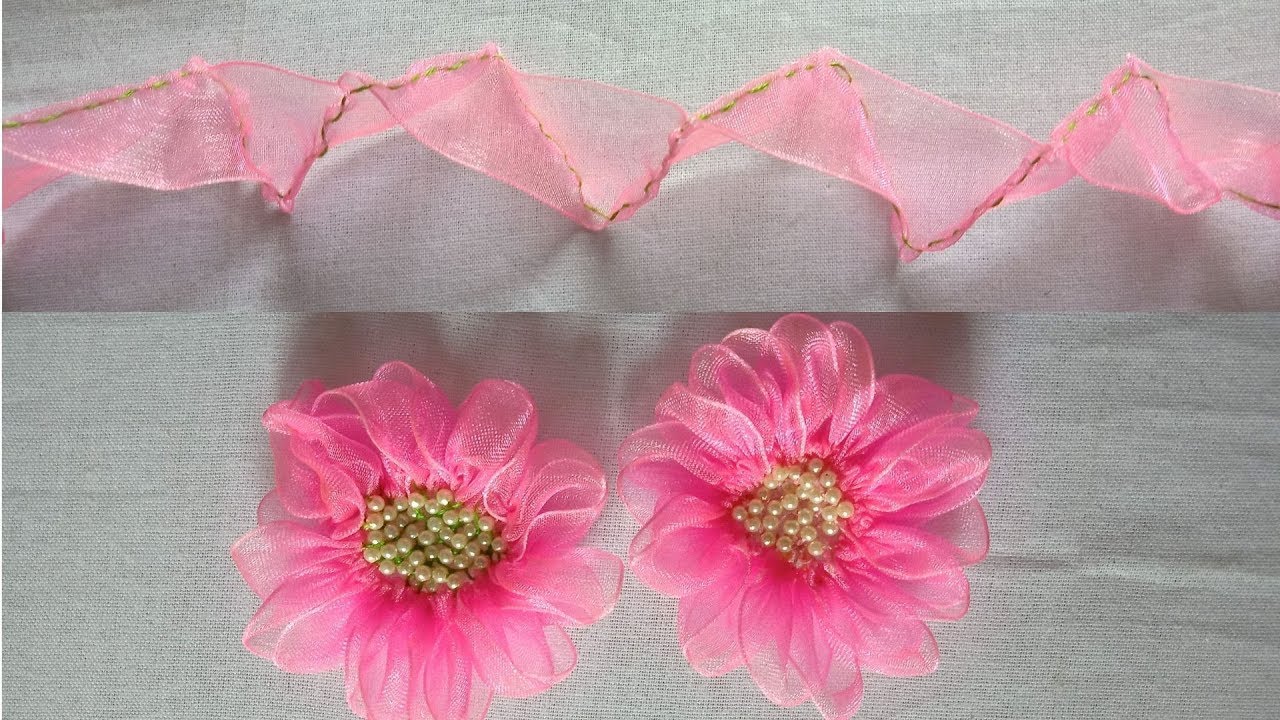 Hand embroidery. Organza Ribbon flower making. Ribbon work. - YouTube