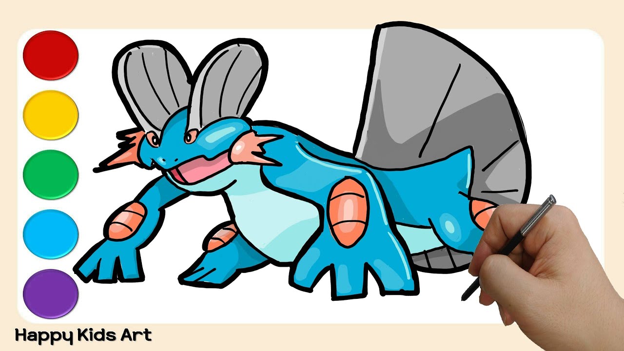 Drawing Water Starter Pokemon Swampert! |물짱이가 진화한 대짱이 따라 그리기 그림 색칠 놀이 ...
