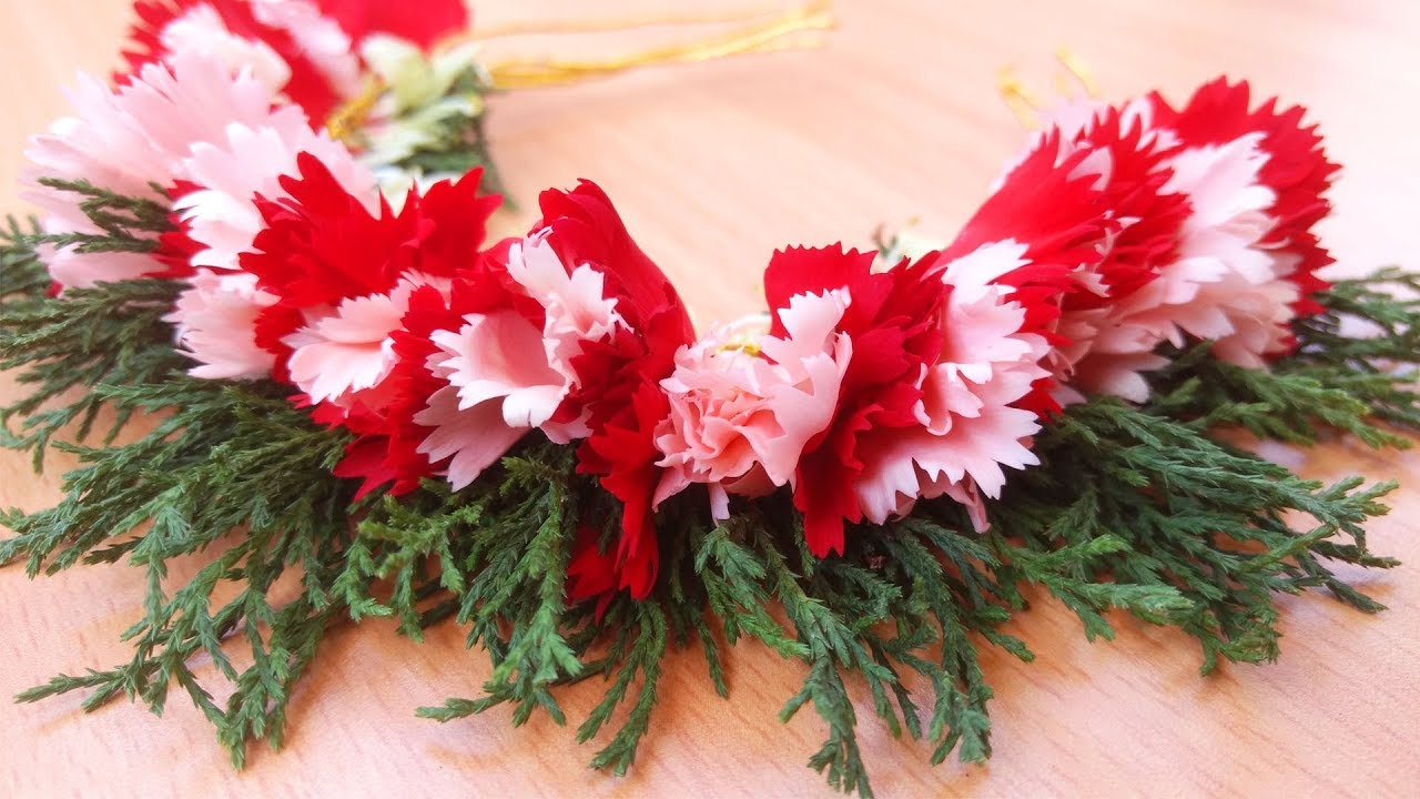 carnation flower Red & Pink with cypress leaves bridal Garland | Vishnu ...