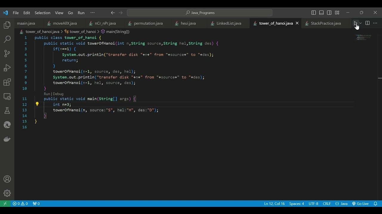Tower Of Hanoi Code In Java 🔥 Java Coding Towerofhanoi Shorts Youtube
