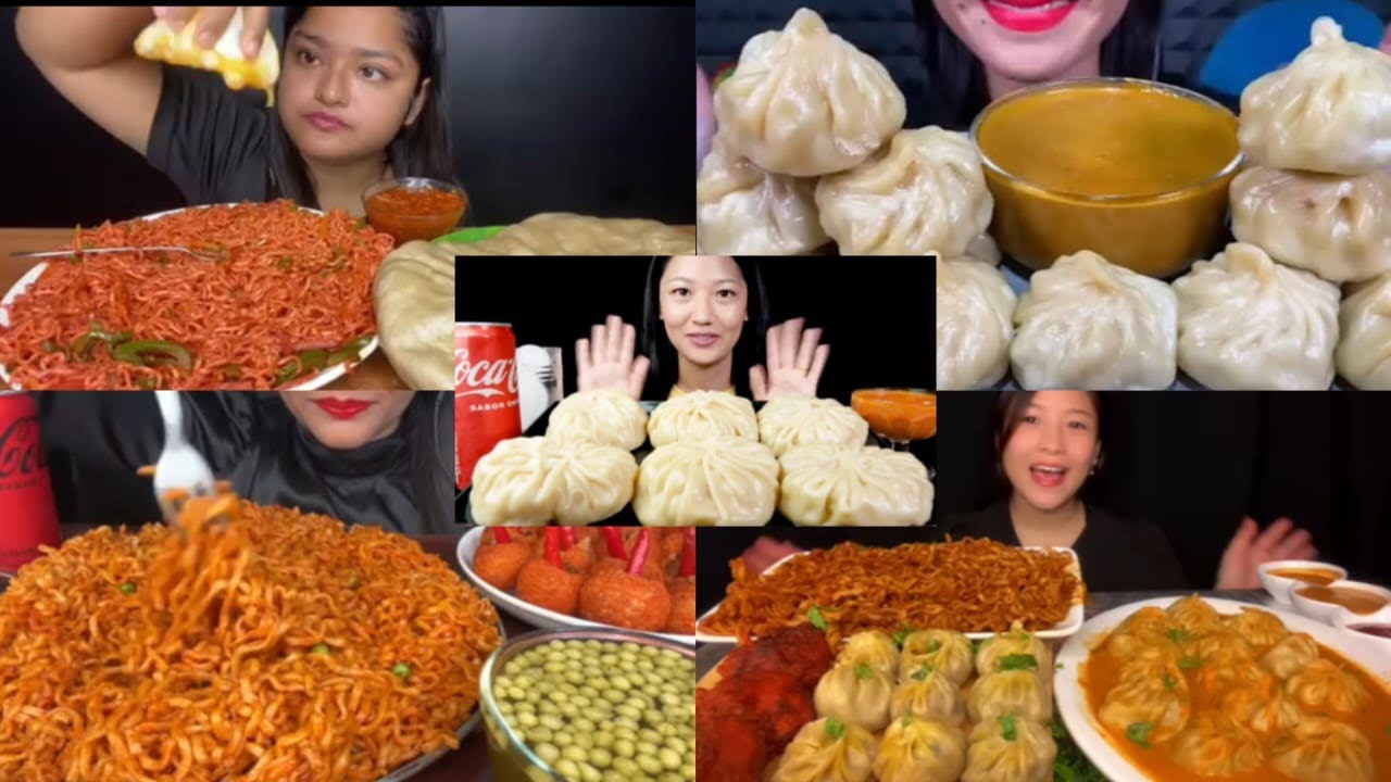 EATING INDIAN STREET FOOD/SPICY PANIPURI/SPICY MEGGI/BIG MOMO WITH ...