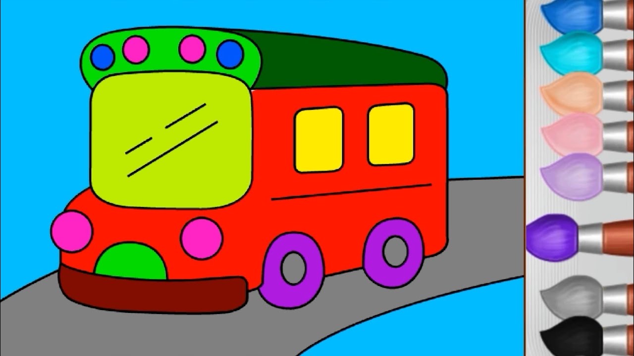 How to draw a bus easy step by step / color bus stop - YouTube
