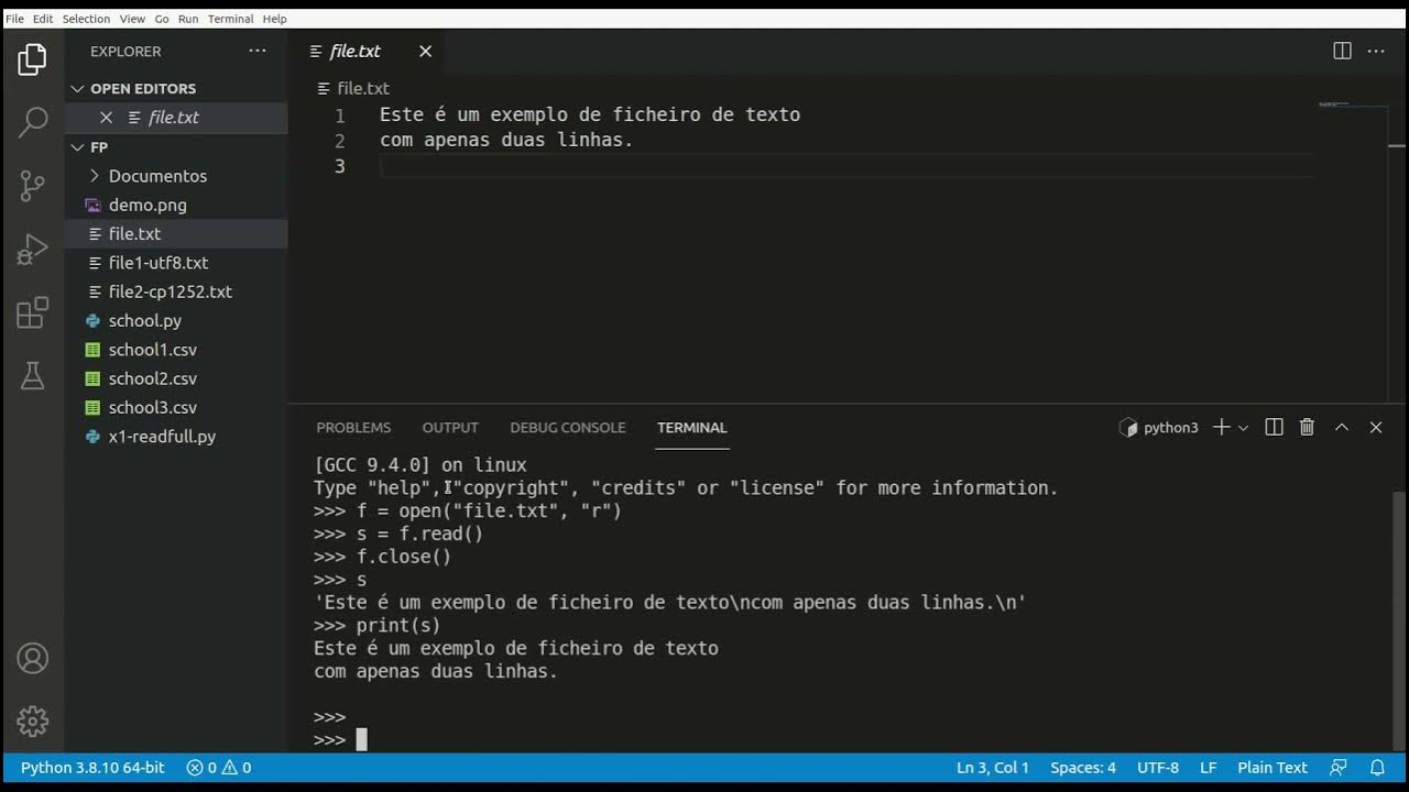Python em modo interativo - Leitura de um ficheiro. - YouTube