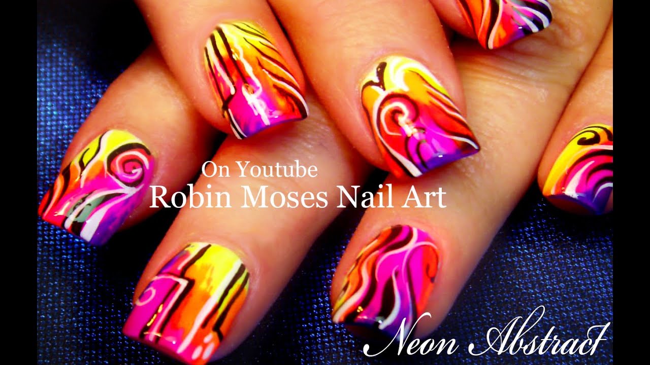 FANTASTIC Abstract Nails | HOT Neon Rainbow Nail Design Tutorial - YouTube