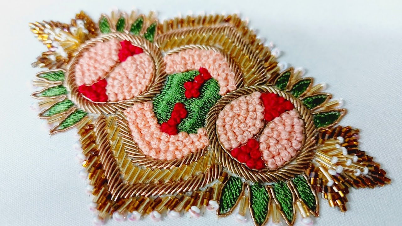 Aari work Applique Butta Design Very Easy Stitch |Aari work patch work ...