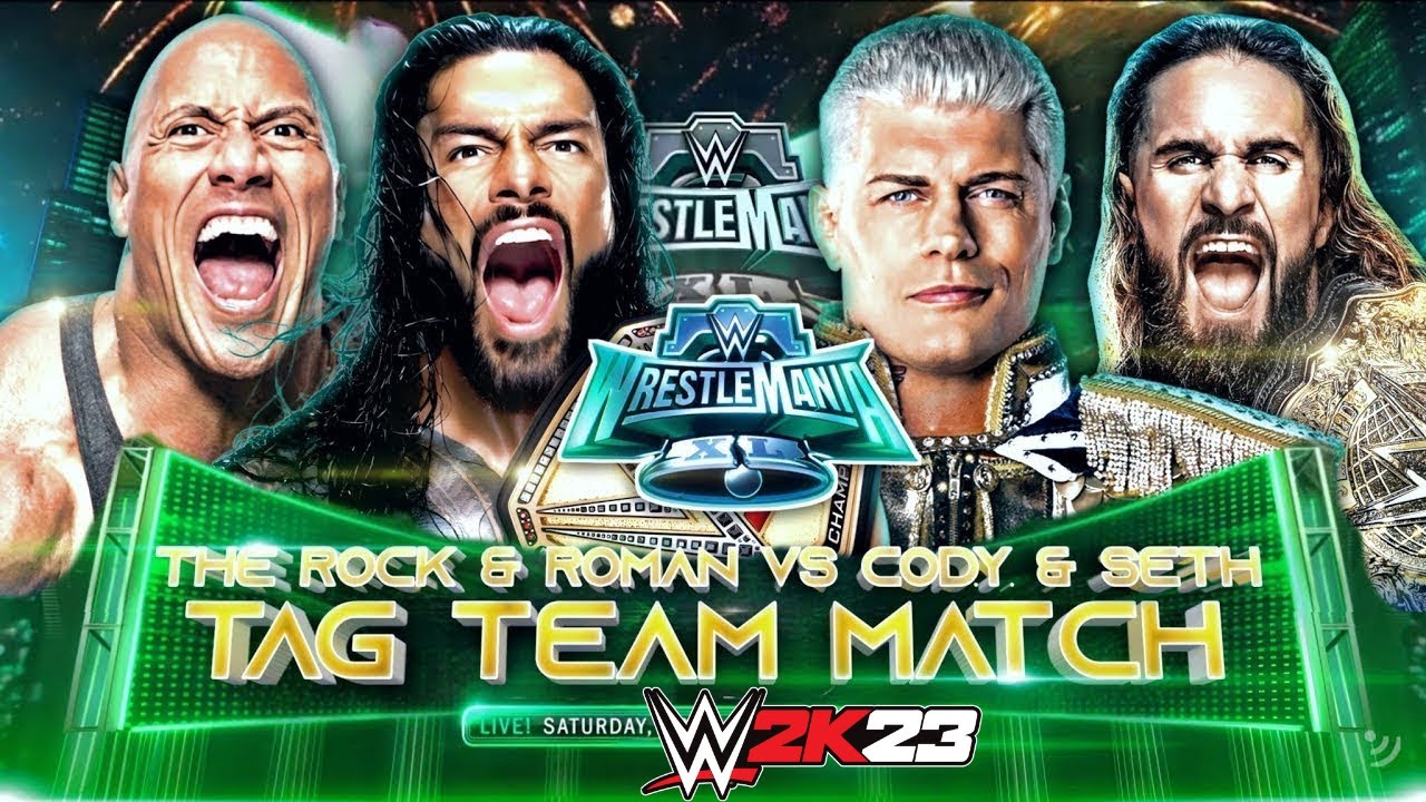 Roman Reigns & The Rock vs. Cody Rhodes & Seth Rollins Tag Team ...