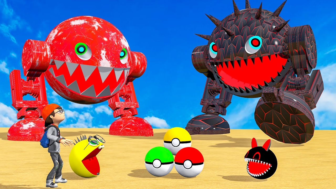 ROBOT PACMAN VS MS PACMAN VS PACMAN MONSTER GAME CAT EAT FISH || CRAZY ...