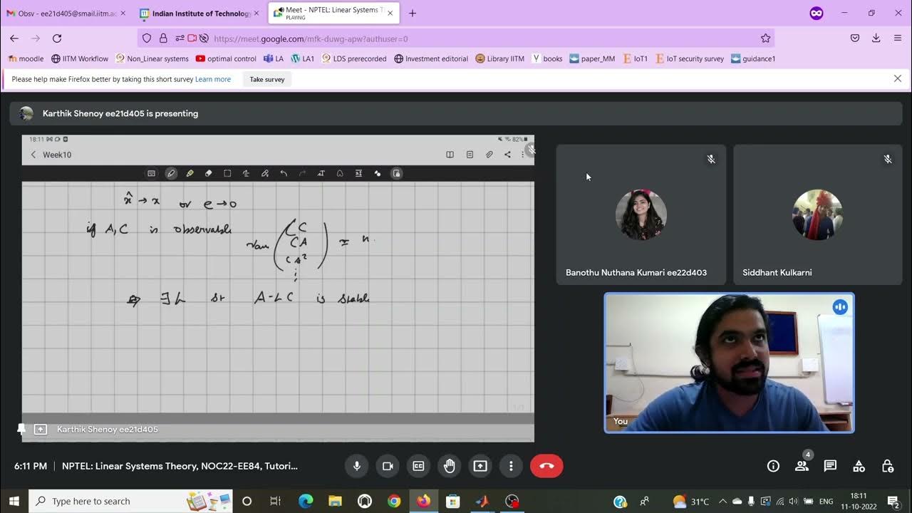 NPTEL: Linear Systems Theory Tutorial: week-10 - YouTube