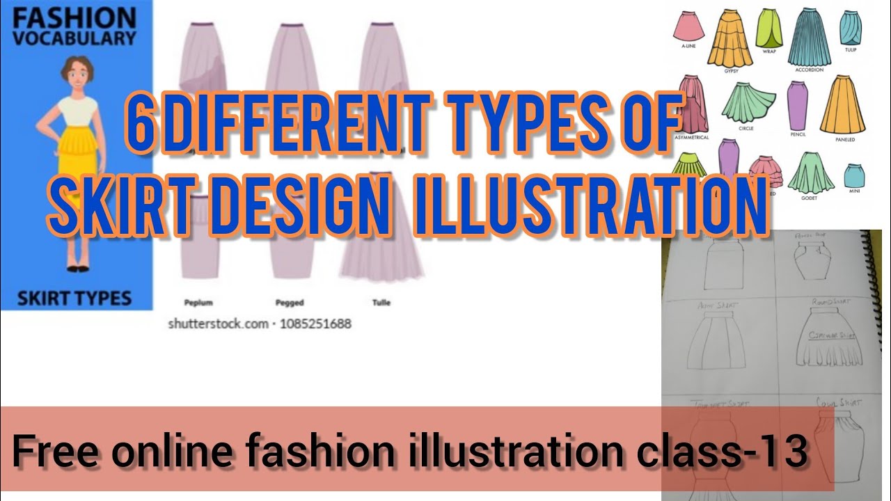 6 different types of skirt design illustration| how to illustrate skirt ...