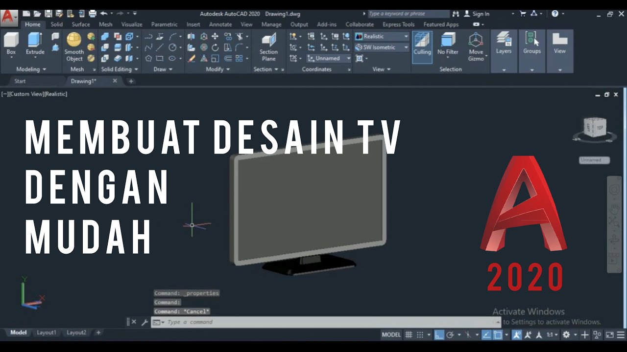 TUTORIAL MEMBUAT 3D TV PADA AUTOCAD 2020 - YouTube