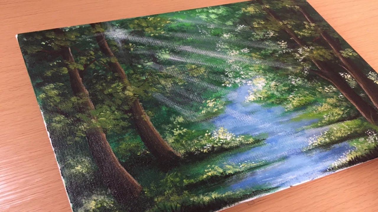 How to Draw a Green Forest in a Morning Breeze || Acrylic Painting for ...