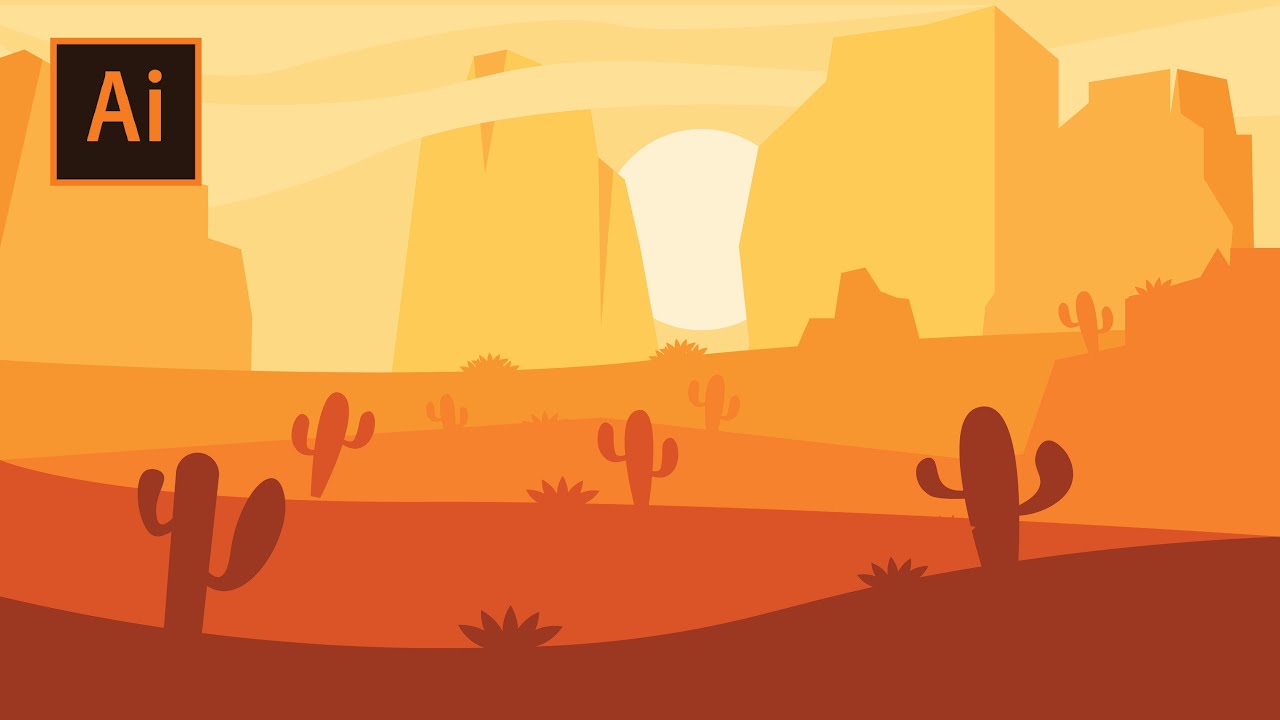 Desert Landscape Flat Design Tutorial In Illustrator Youtube