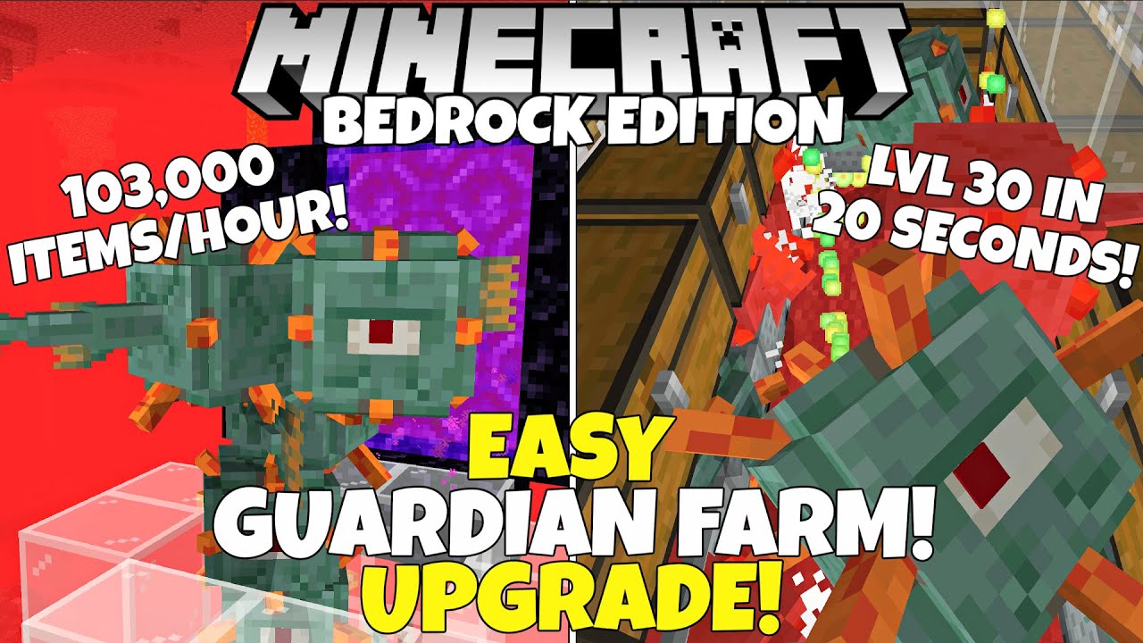 Minecraft Bedrock: Easy Guardian Farm Upgrade! 103K+ Items/Hour ...