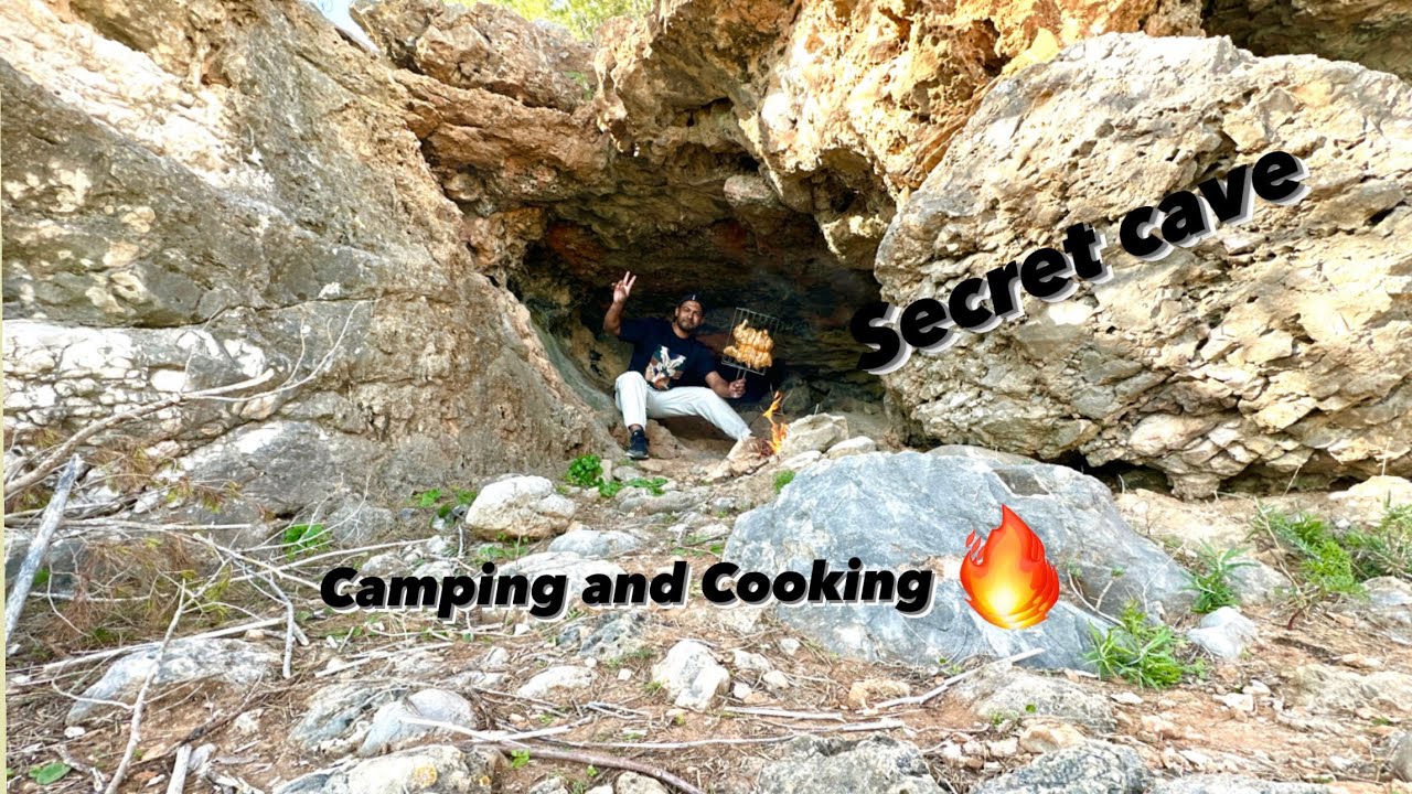 Camping mission in a secret cave and cooking a whole chicken - Cave ...