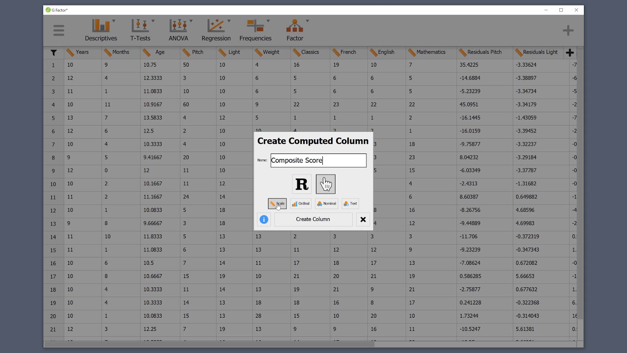 JASP: Computing a Composite Score, Descriptive Stats, Histogram - YouTube