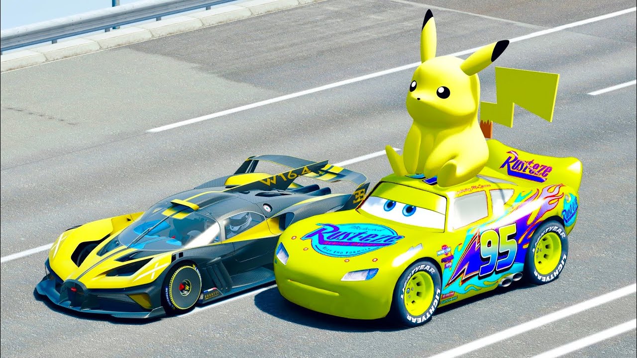 Lightning McQueen Pikachu Edition vs Bugatti Bolide - Drag Race 20 KM ...