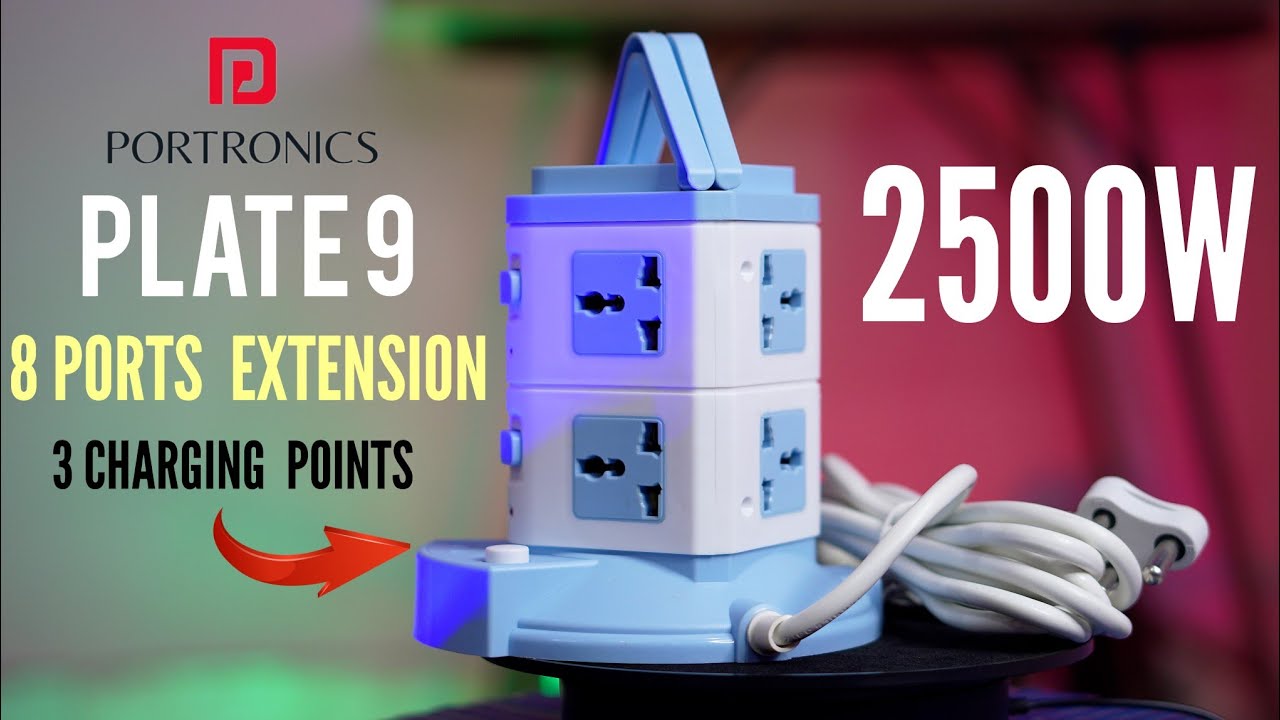 Portronics Power Plate 9 with 3 USB Ports + 8 Sockets | 2500W | 2.1A ...