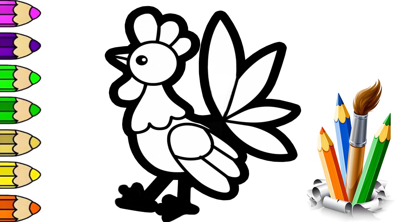 Easy to draw and color a picture of a rooster, Fácil de desenhar e ...