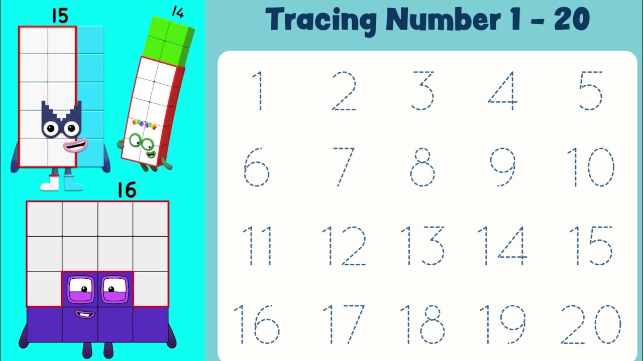 number counting and tracing 1 to 20 | counting to 100 | numberblocks ...