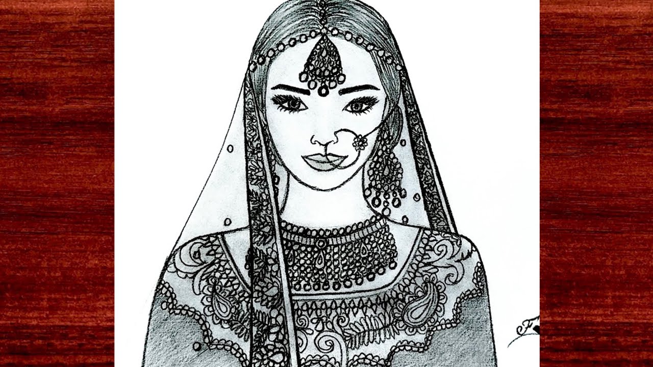 How to draw a Beautiful Traditional Bride | Pencil sketch for beginners ...