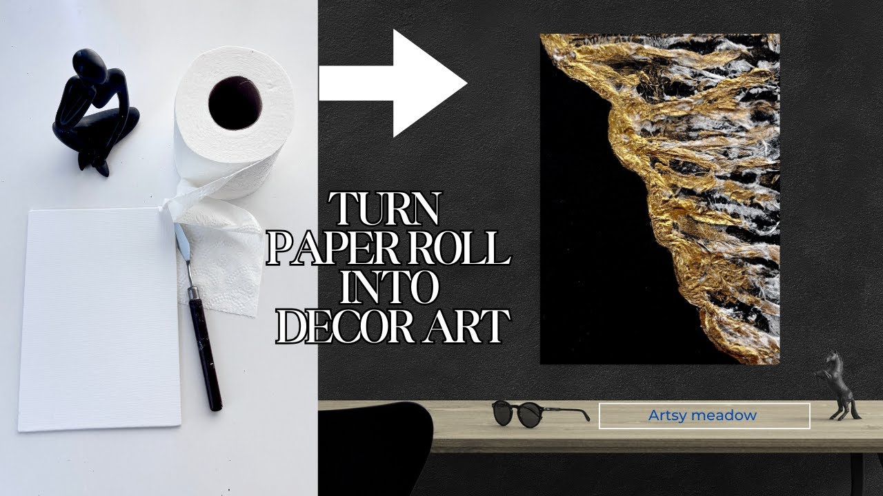 Seascape acrylic painting with paper roll, abstract textured art tissue ...