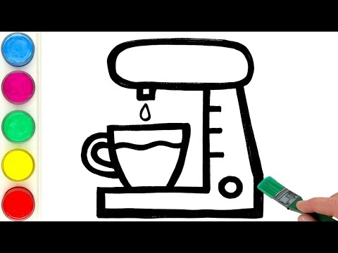 coffee machine drawing and colouring for kids and toddlers, step by ...