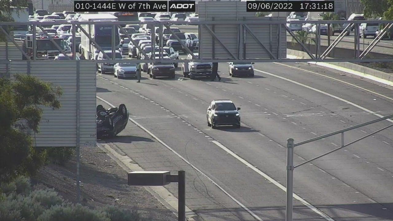 Rollover crash impacts traffic on I-10 - YouTube