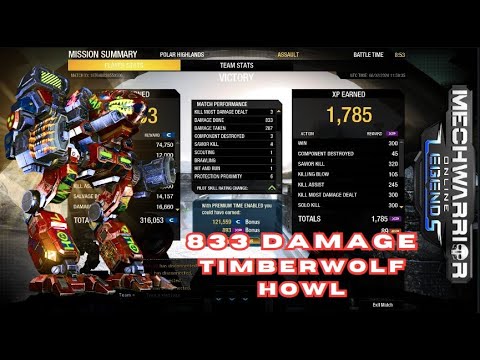 Mechwarrior Online: Timber Wolf HOWL TBR-H - 833 Damage at Polar ...