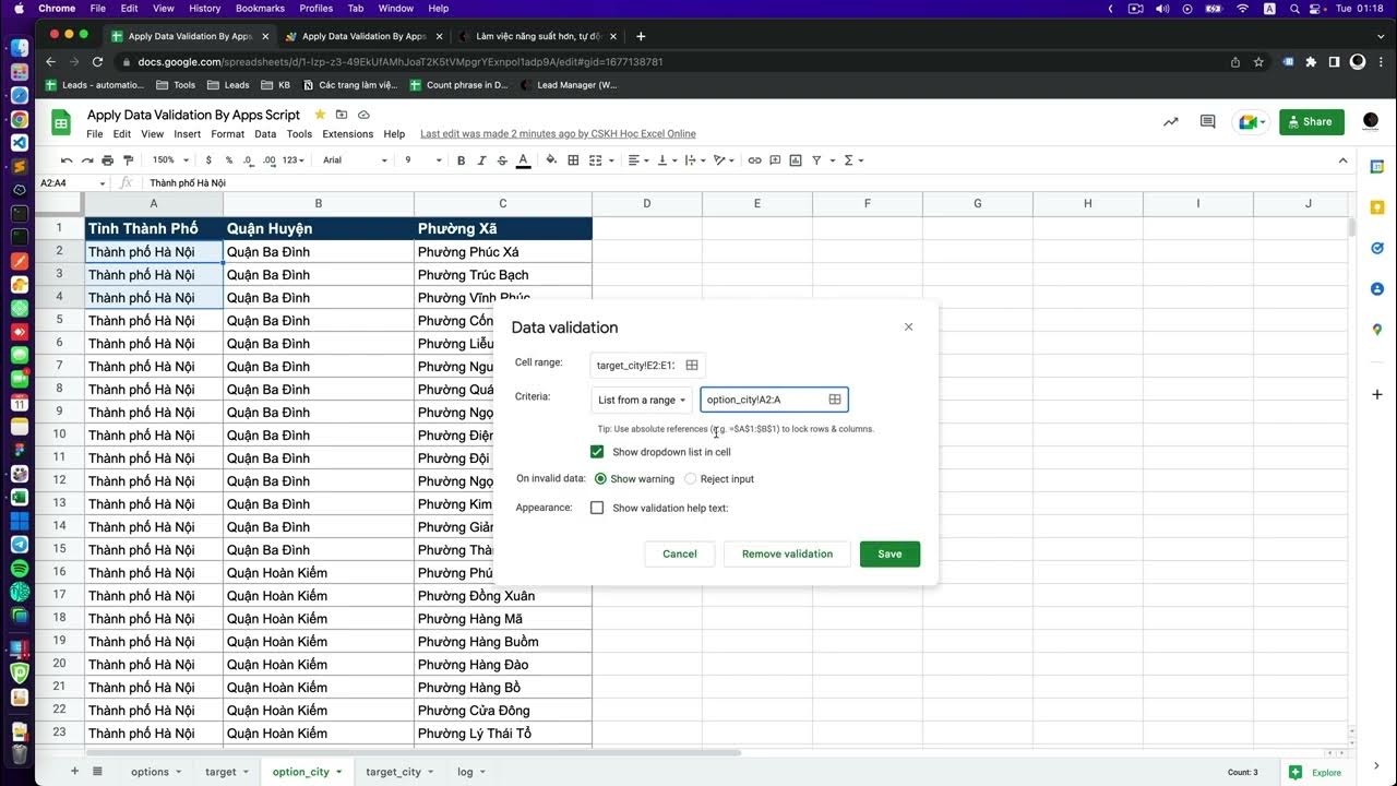 Danh sách phụ thuộc nhau N cấp trong Google Sheets cập nhật khoá học Google Apps Script - YouTube