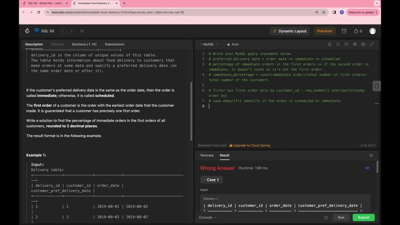 Leetcode SQL 50 | 1174. Immediate Food Delivery II Solution - YouTube