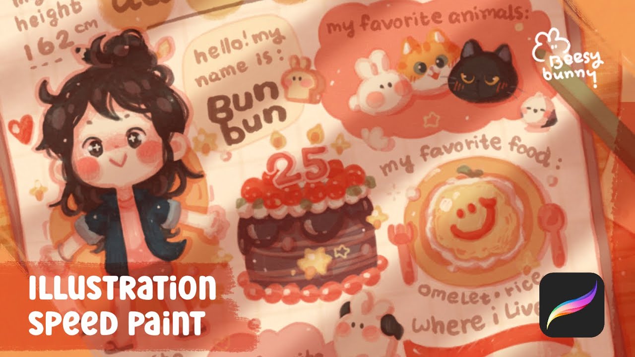 Cute illustration Speed Paint | All About Me Challenge 🐰🍞 - YouTube