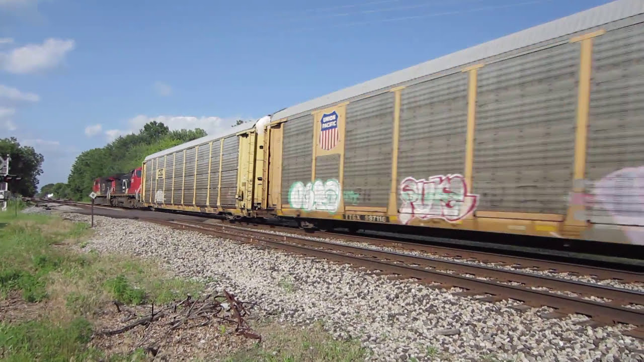 CN auto carrier unit train with new Ferromex auto rack on TTX flat car ...